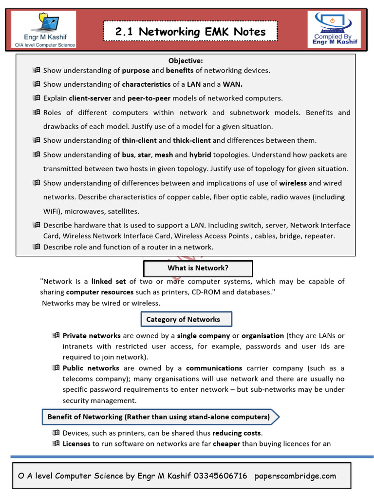 2.1-Networking-Notes-By-EMK | PDF | Computer Network | Client–Server Model