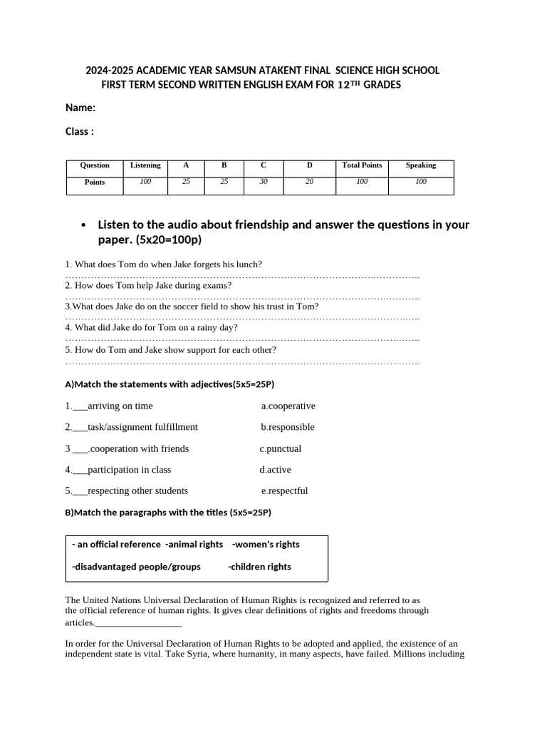 93 Adet-12.sinif Fen 1.dönem 2.yazili | PDF | Fluency | Linguistics