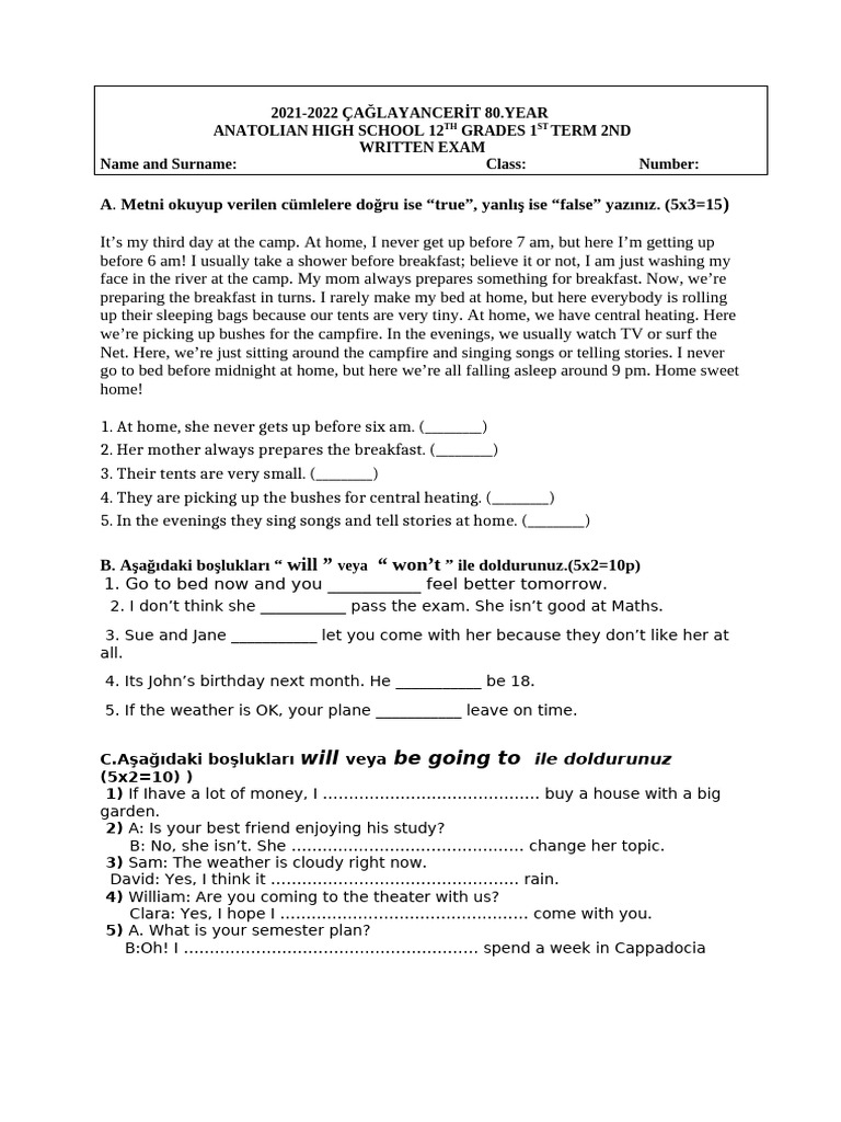 12th Grade Exam: English Language Skills | PDF