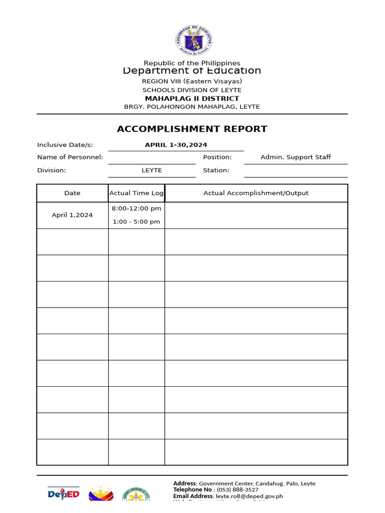 COS Accomplishment Report | PDF