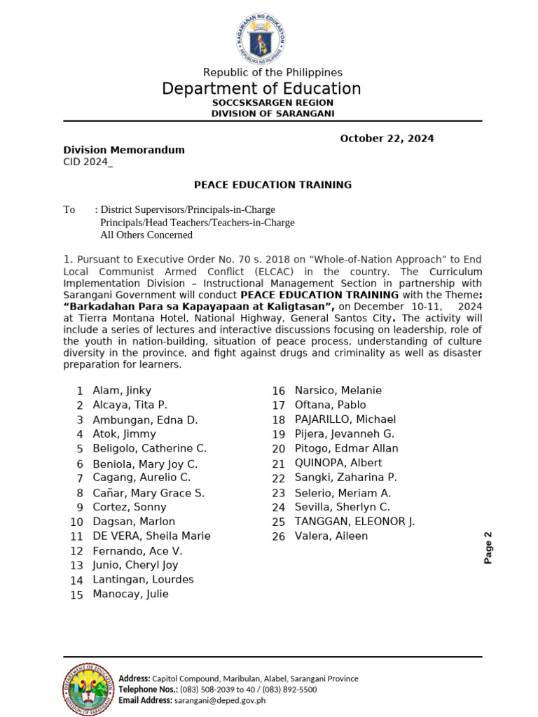 Memo Education Training Tierra | PDF