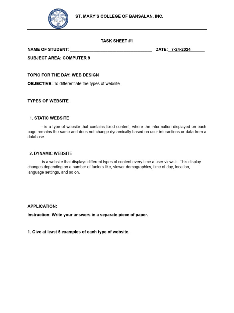 Types Of Websites Static Vs Dynamic Pdf