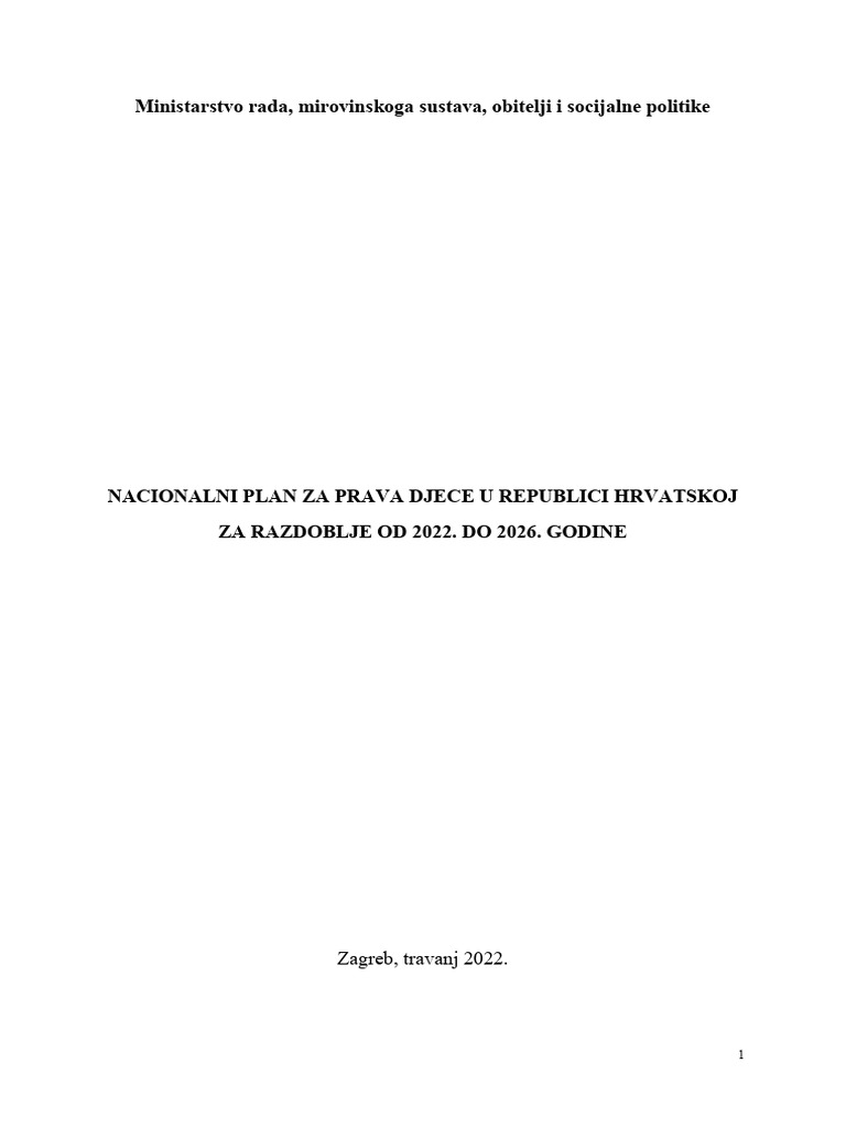 Nacionalni plan za prava djece u Republici Hrvatskoj za razdoblje od 2022. do 2026. godine | PDF