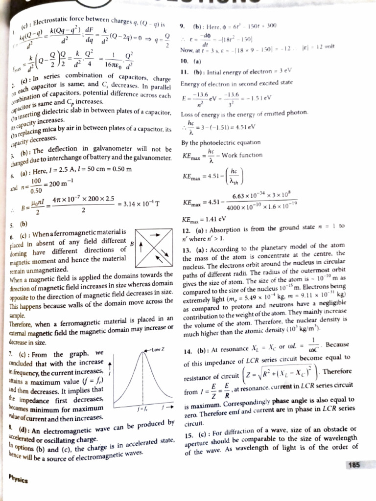 Pre Board Exam Solutions | PDF | Atoms | Magnetism