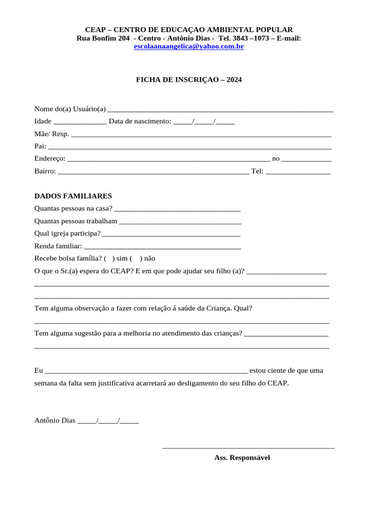 Ficha Inscrição - Ceap 2024 | PDF