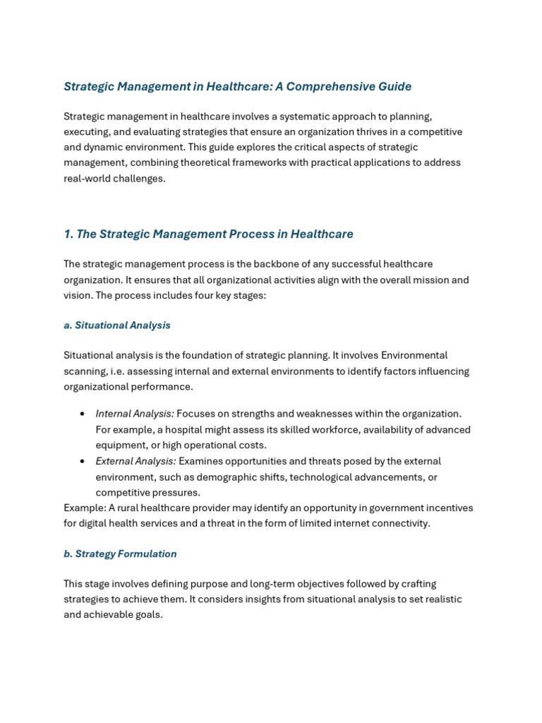Strategic Management in Healthcare - Study Guide | PDF | Strategic Management | Performance ...