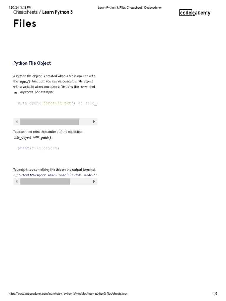 Learn Python 3 - Files Cheatsheet - Codecademy | PDF | Computer Programming | Software Engineering