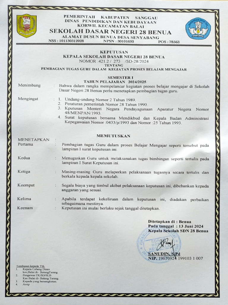 SK Pembagian Tugas Tp. 2024 - 2025 | PDF