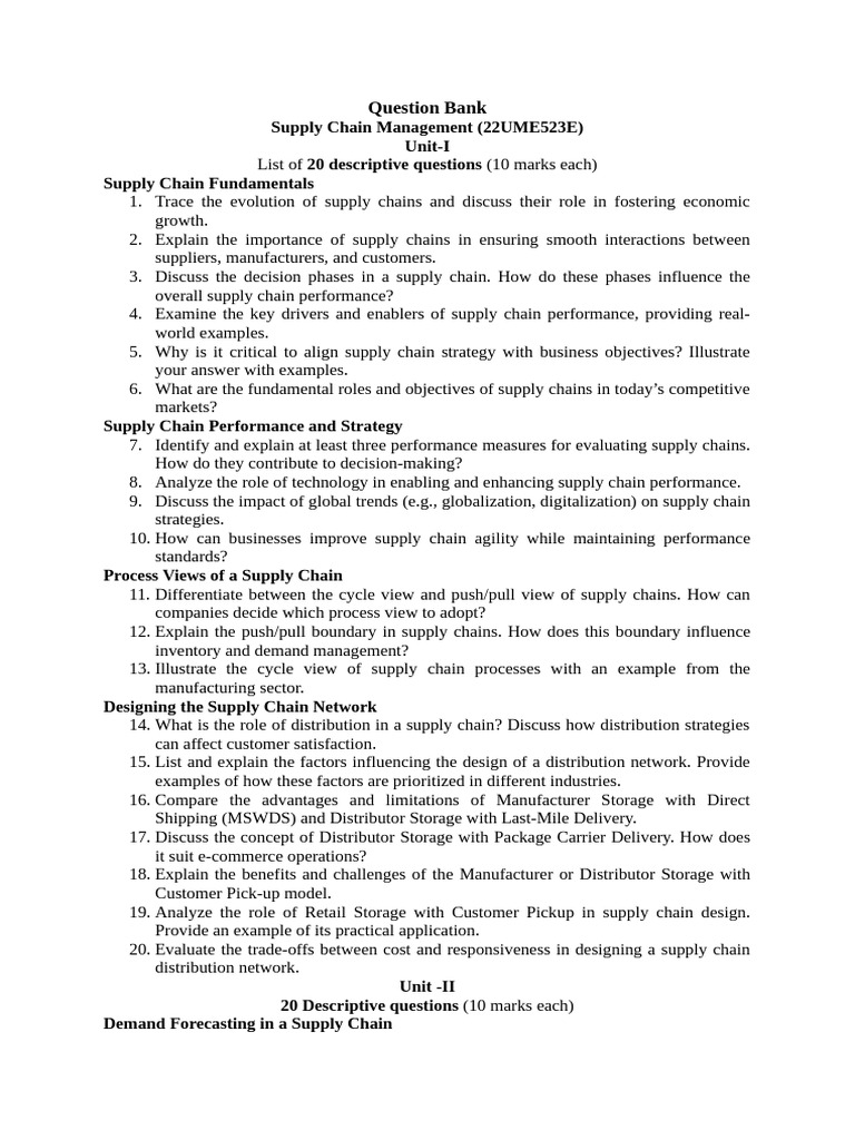 Question Bank | PDF | Forecasting | Supply Chain