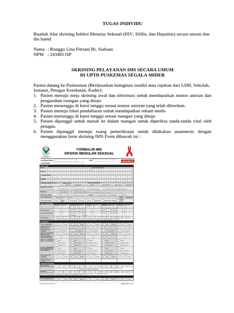 Tugas 1 Martikulasi Skrining Pelayanan IMS Secara Umum (Runggu Lina F ...
