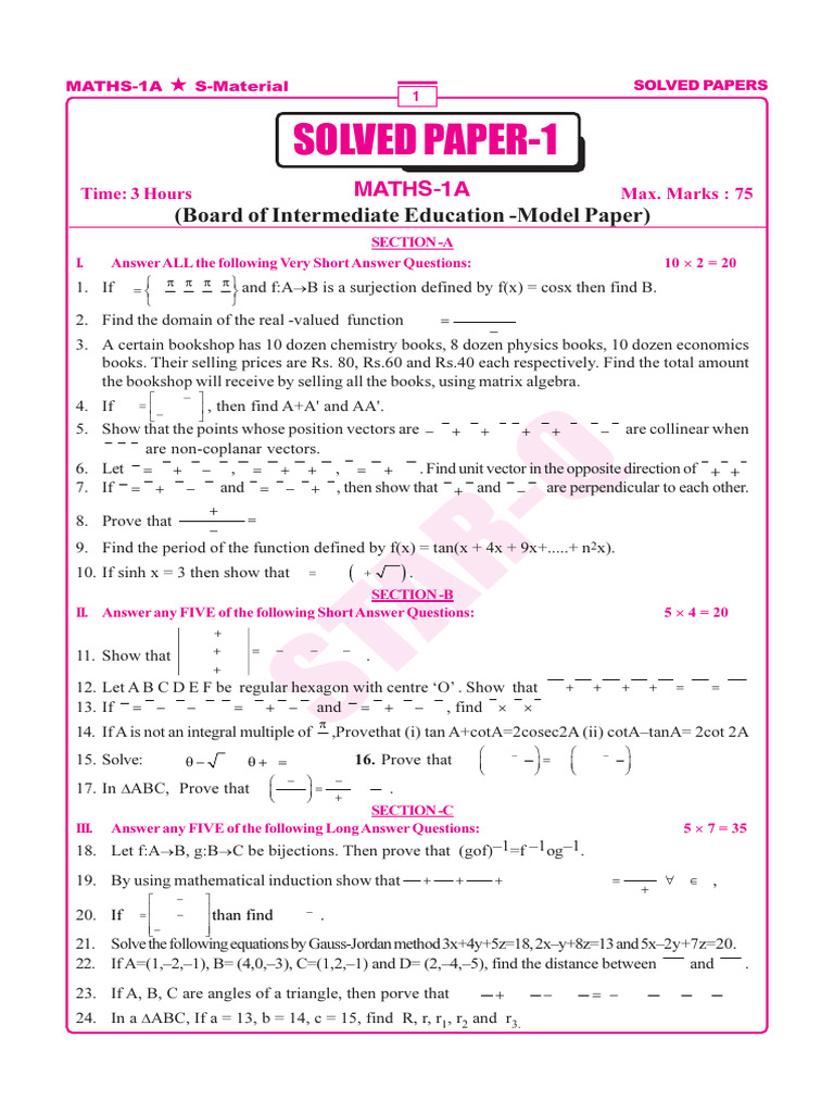 SOLVED-PAPER-1-1 | PDF | Function (Mathematics) | Abstract Algebra