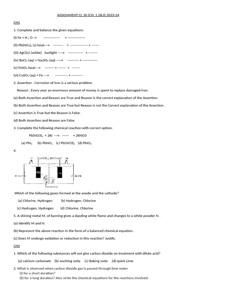 CHEM Assignment, CL 10 Chapter 1,2&3 | PDF | Sodium Hydroxide | Zinc