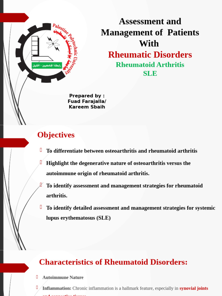 Assessment and MNG of Patient With Rhematoid Disorder | PDF ...