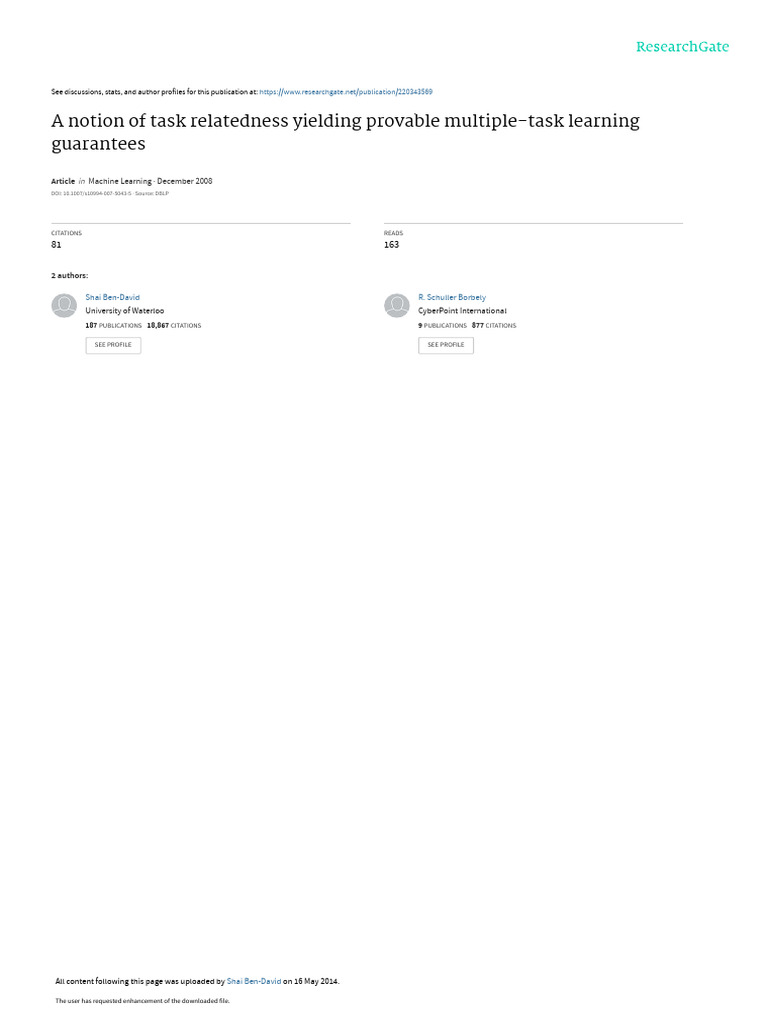 A Notion of Task Relatedness Yielding Provable Mul | PDF | Probability Distribution | Learning