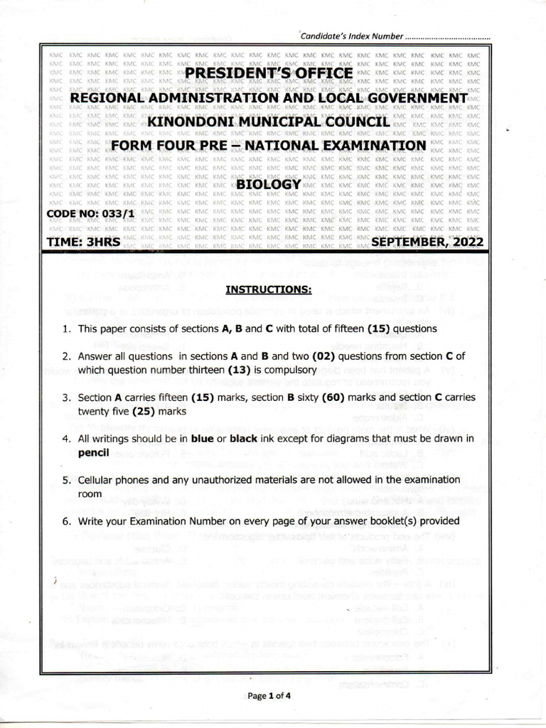 BIOLOGY FIV PRE-NATIONAL 2022 | PDF