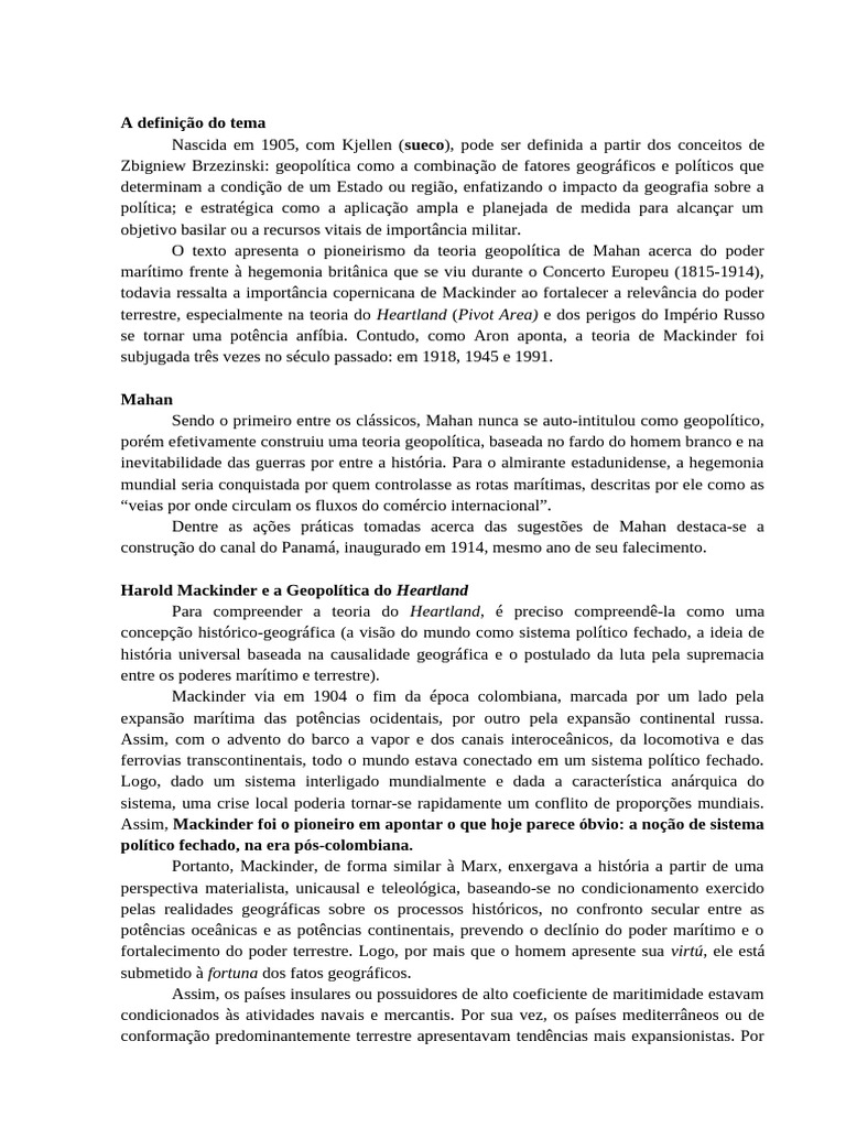 Geopolítica - Mackinder e Spykman | PDF | Geopolítica | Economia
