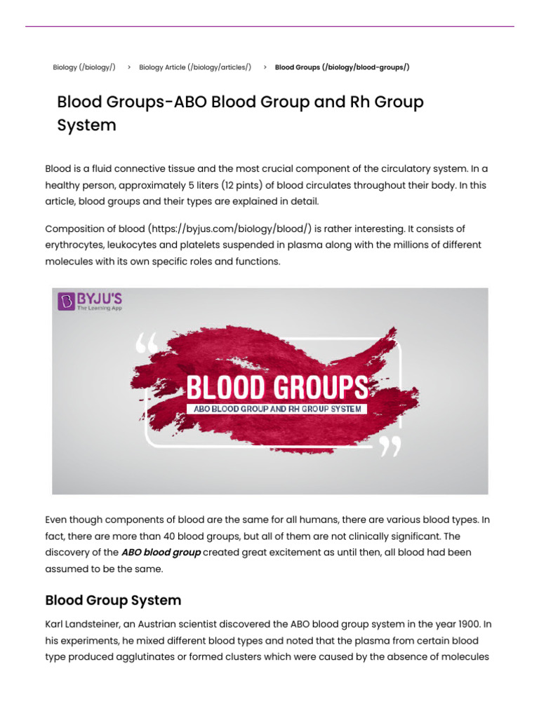 Blood Groups - ABO Blood Group & RH Blood Group Systems - BYJU'S | PDF ...