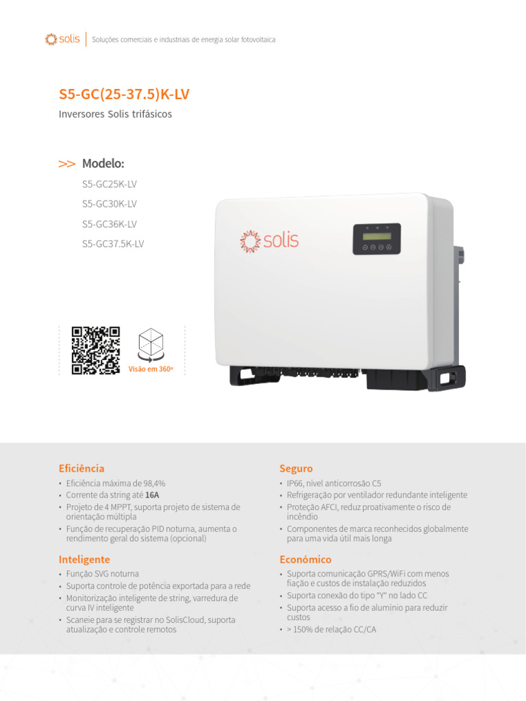 Datasheet + Certificado (SOLIS S5-GC37.5K-LV) | PDF | Fotovoltaica ...