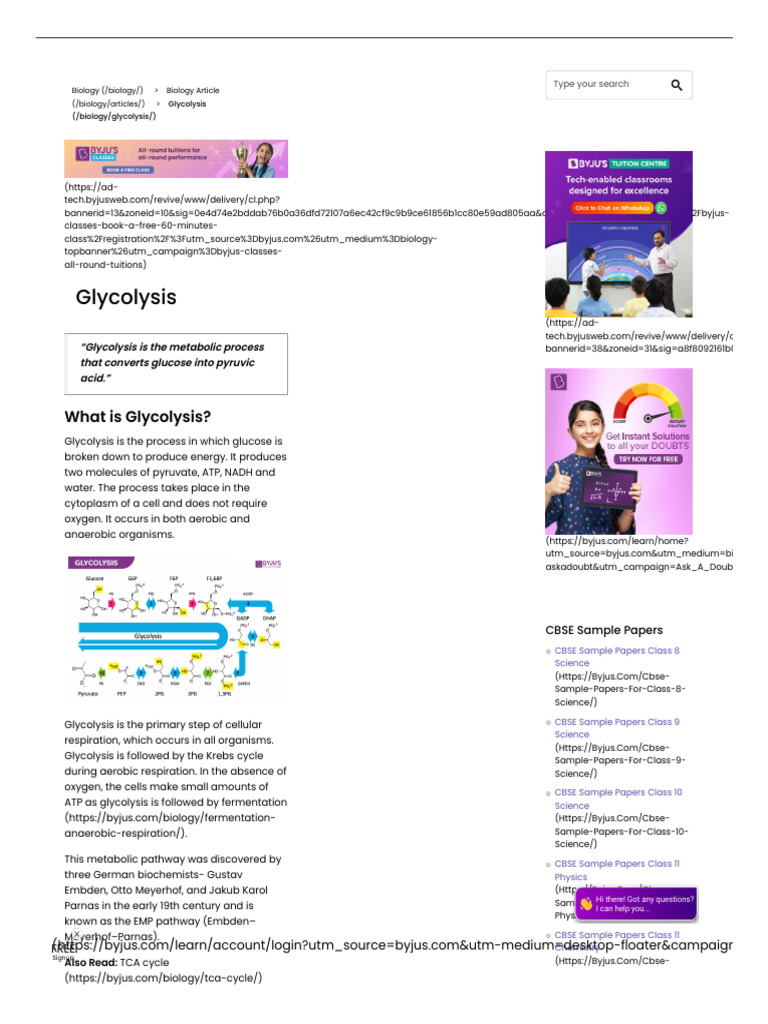 Glycolysis - Definition and Glycolysis Pathway | PDF | Cellular ...