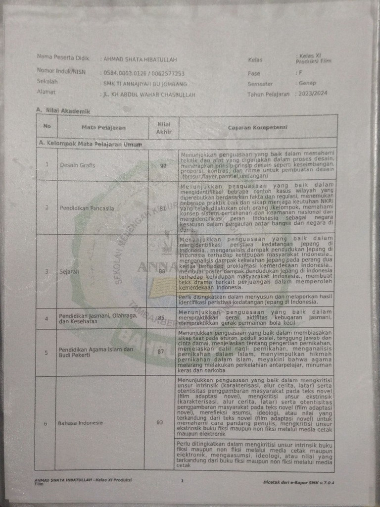 Rapot XI Genap S4 | PDF