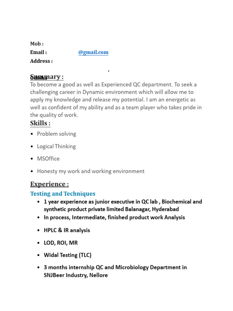 Krushna Chandra Sahu .Resume | PDF