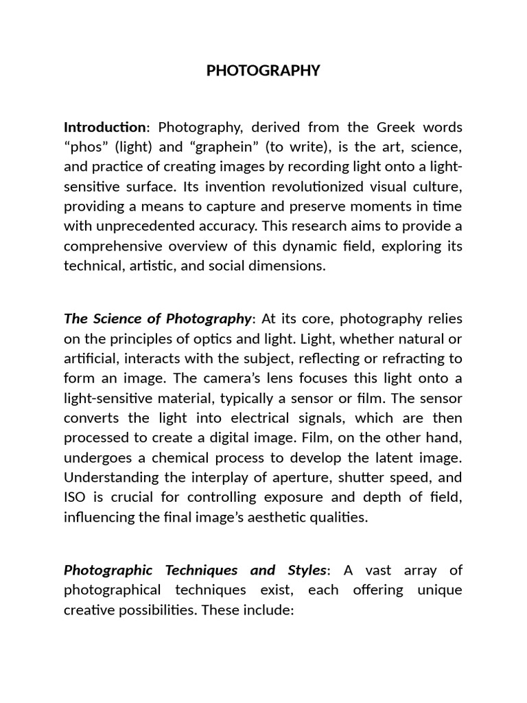 Overview of Photography Techniques | PDF | Composition (Visual Arts ...