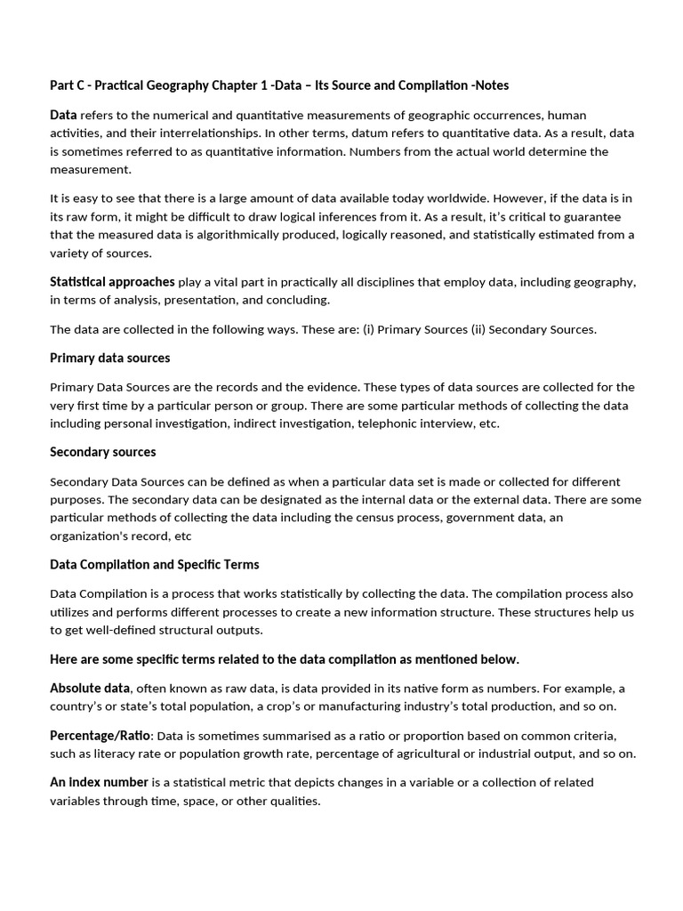 Ch 1 Data and Its Compilation Notes(1) | PDF | Statistics | Data