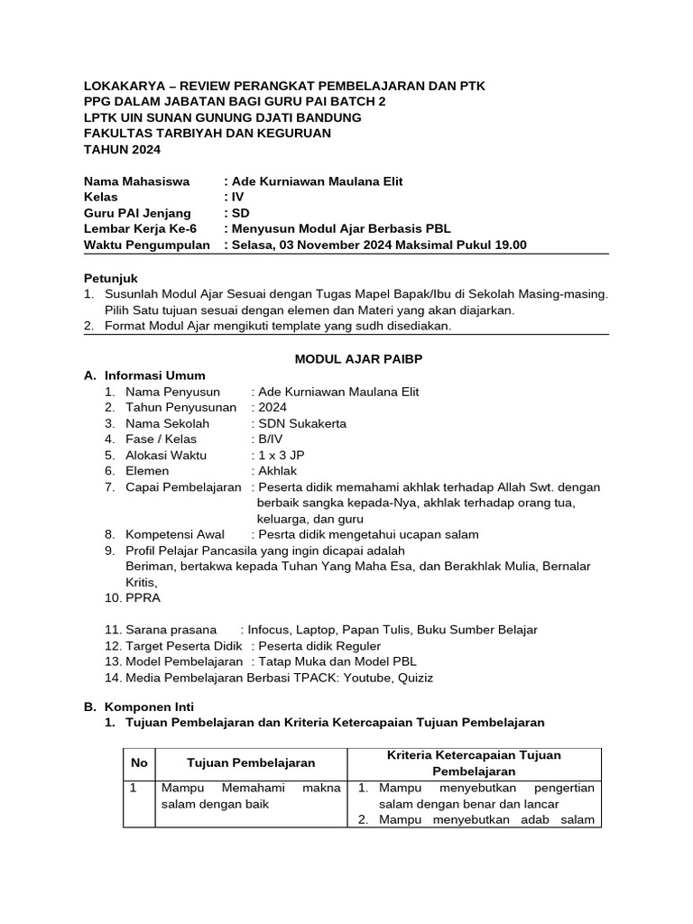 Modul Ajar Model PBL Materi Salam | PDF