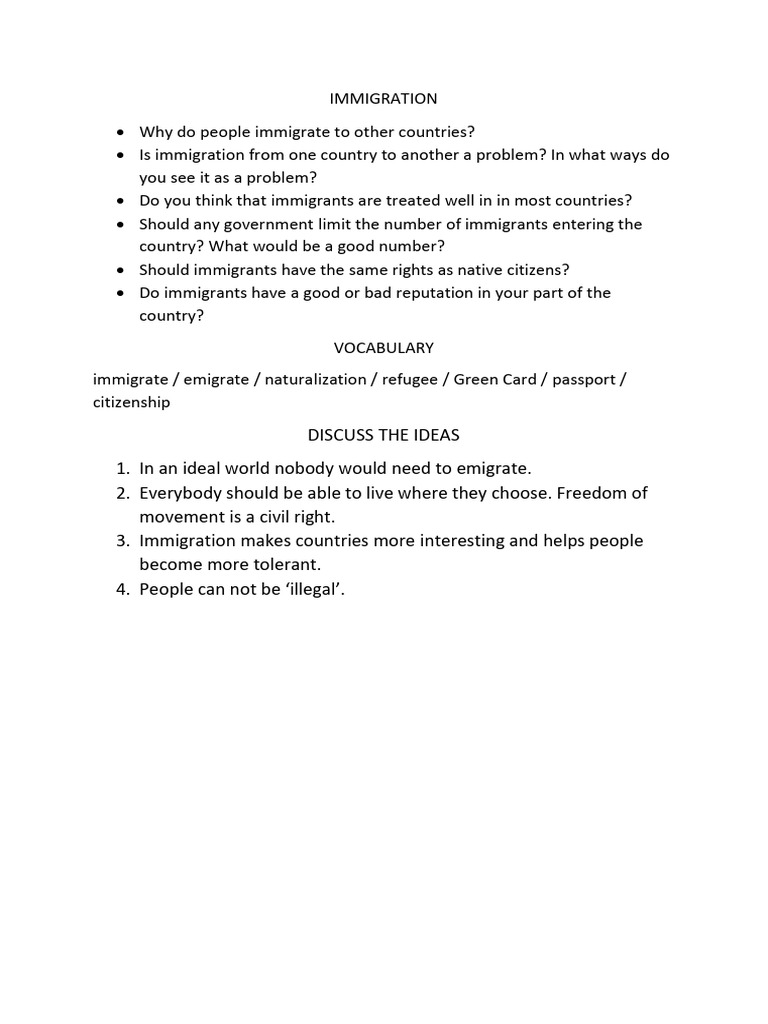 Immigration - B1 | PDF