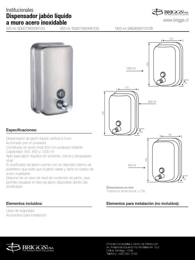 Dispensador Jabon Liq A Muro Ac Inox | PDF