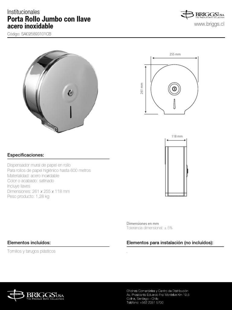 Porta Rollo Jumbo Con Llave Ac Inox SAI025893101CB 1 | PDF