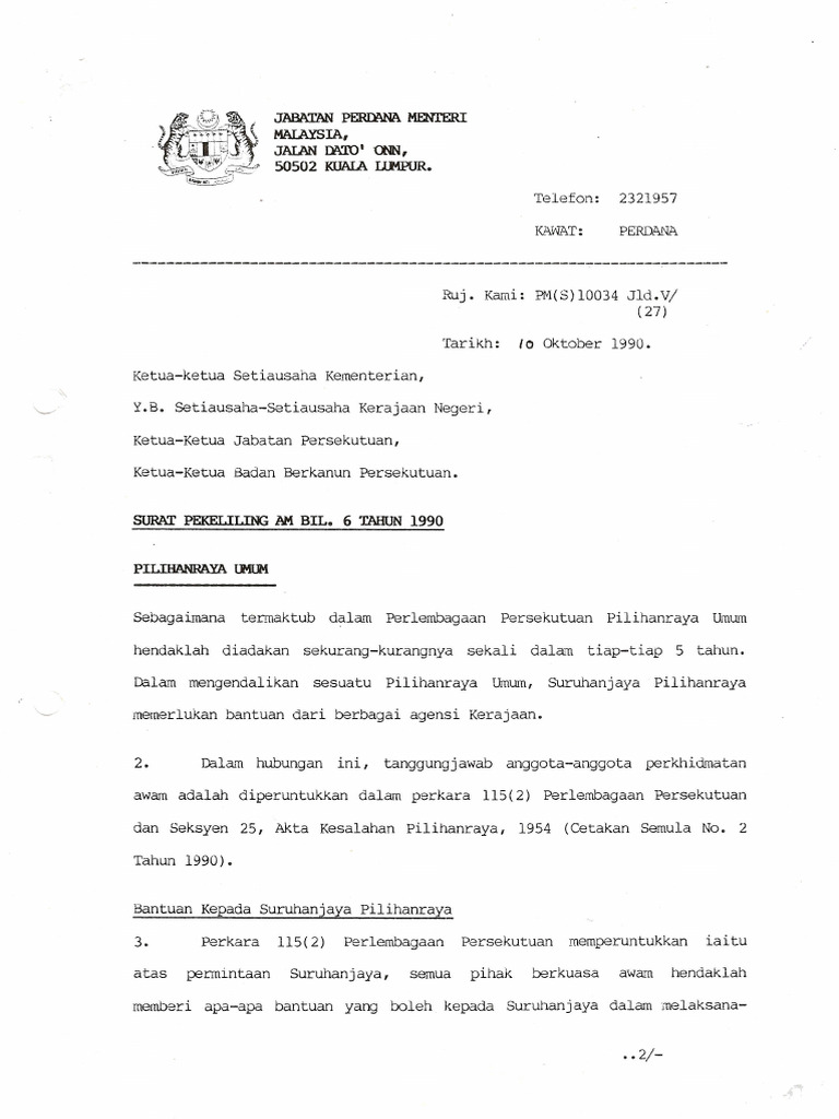 Surat Pekeliling Am Bil 6 Tahun 1990 | PDF