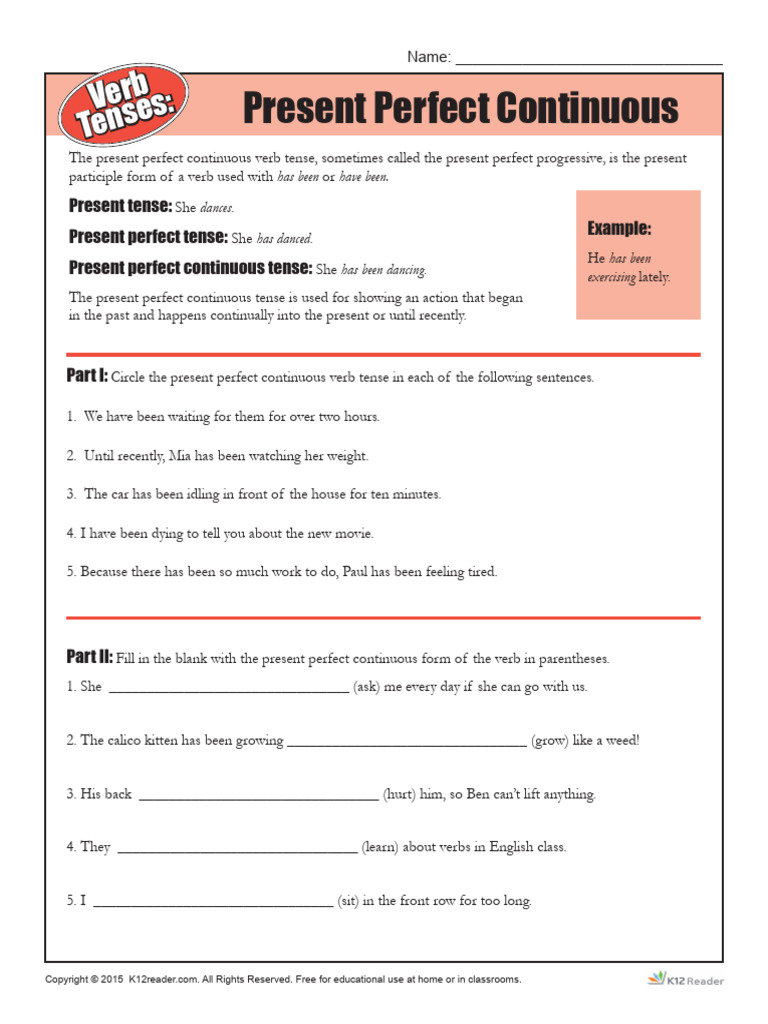 Verb Tenses Present Perfect Continuous | PDF | Grammatical Tense ...