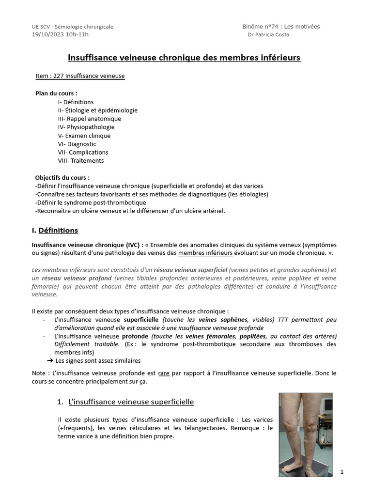 Insuffisance veineuse chronique expliquée | PDF | Varices | Angiologie