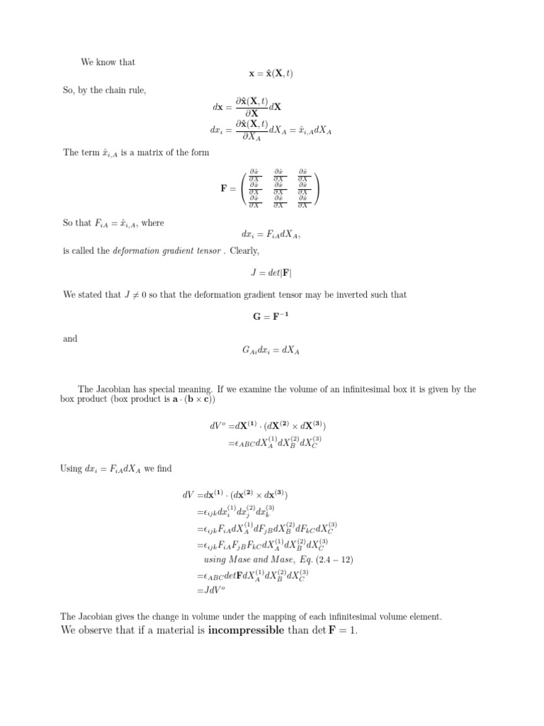 Deformation Gradient and Jacobian | PDF | Continuum Mechanics ...