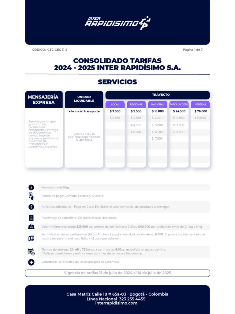 Final Final Tarifario 2024-2025 | PDF