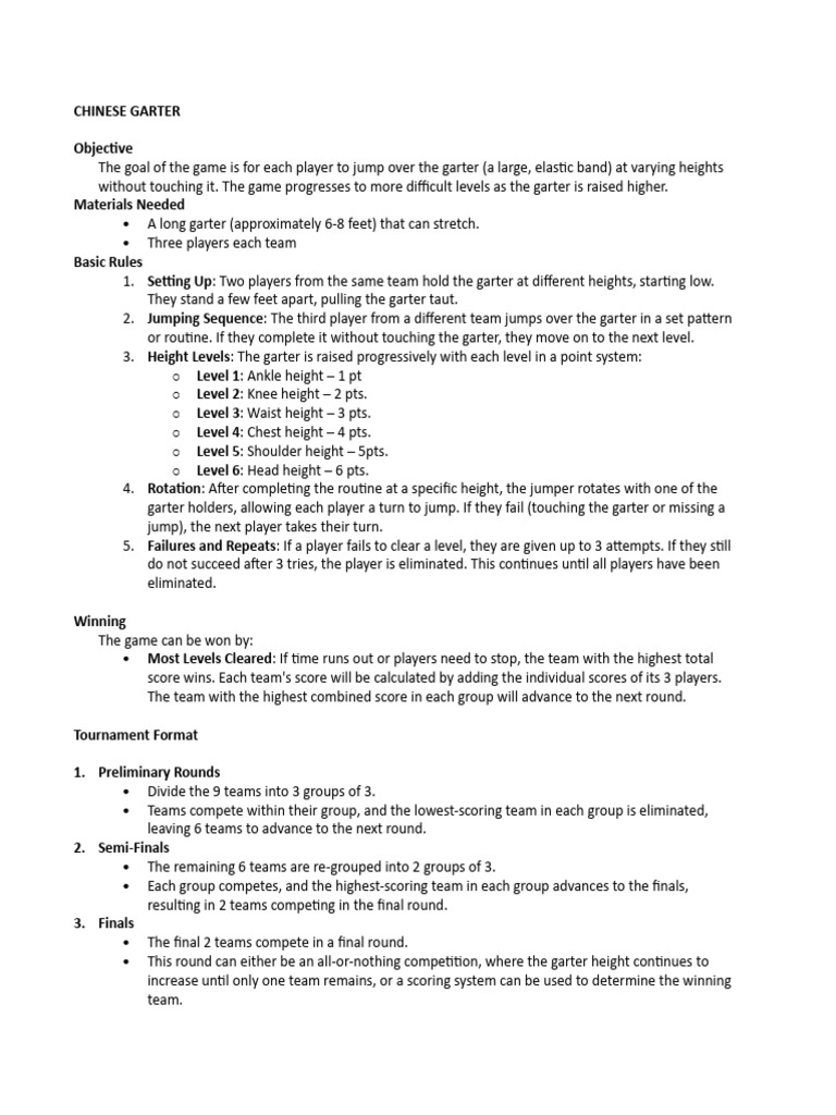 Palarong Pinoy Chinese Garter | PDF