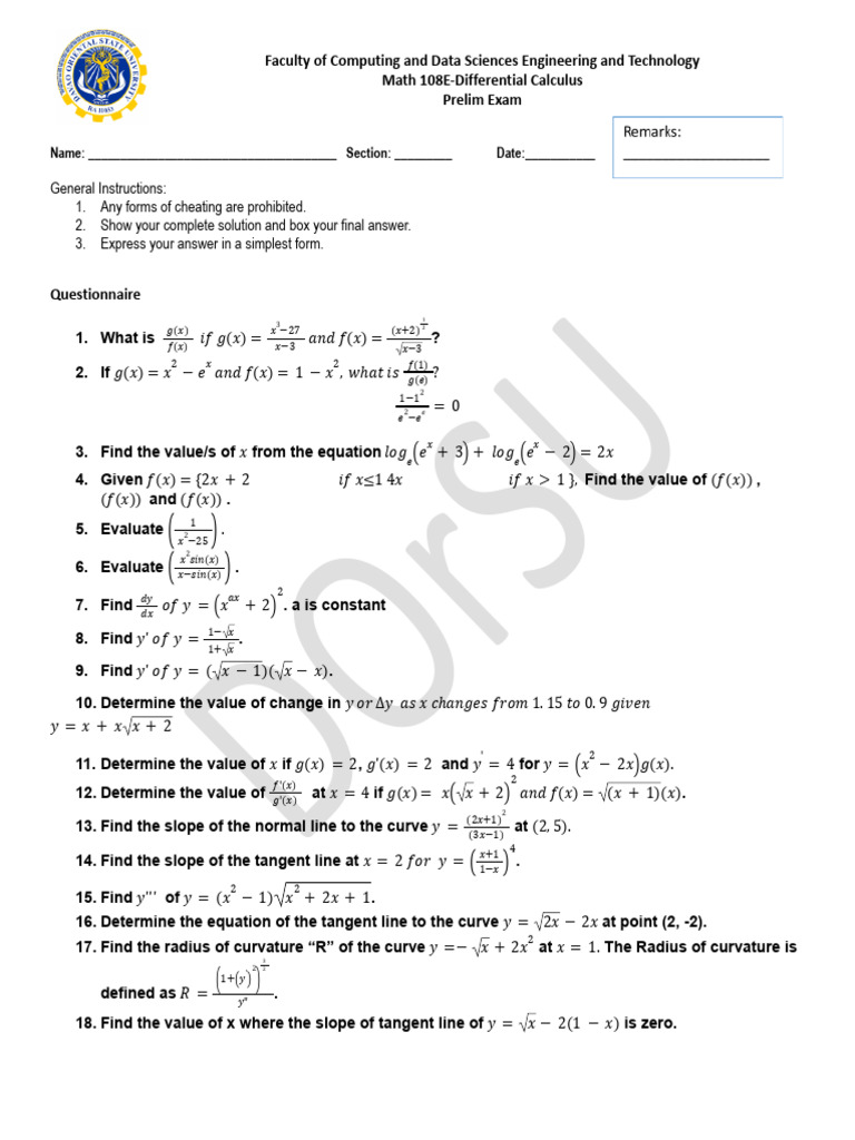 Exam12024 reqA.docx | PDF | Tangent | Slope
