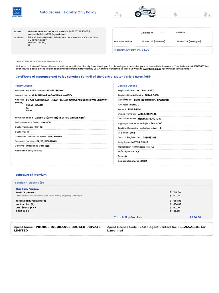 Auto Secure - Liability Only Policy | PDF | Insurance | Receipt