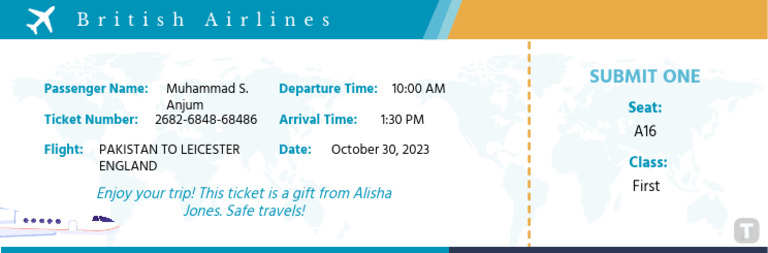 Gift Airline Ticket Template | PDF