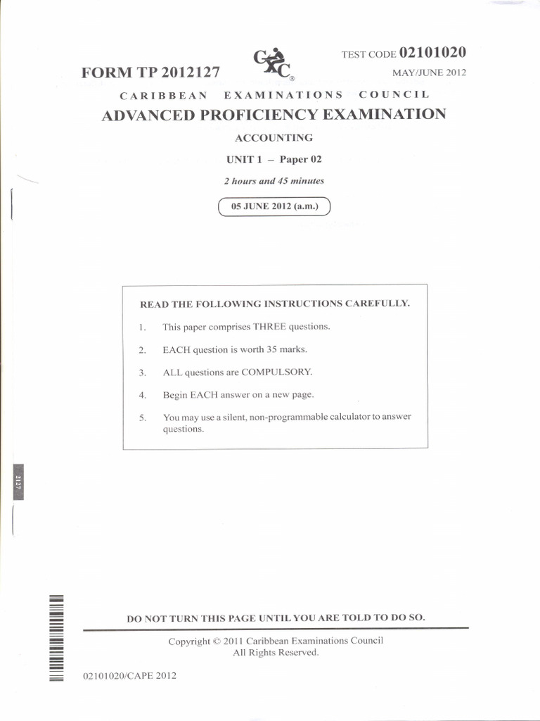 May 2012 Accounting Unit 1 Paper 2 | PDF