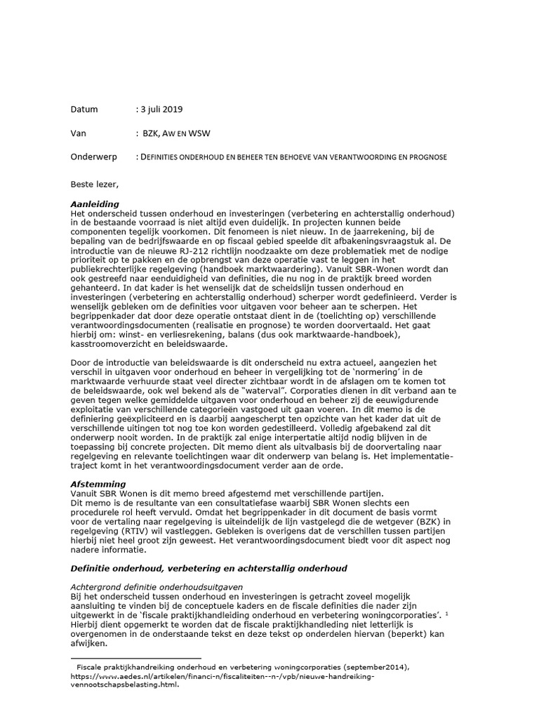 Memo Onderhoud Verbetering en Beheer | PDF
