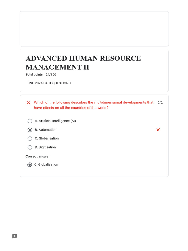 June 2024 Past Ques - Advanced Human Resource Management Ii Pe 2 | PDF | Employment | Goal