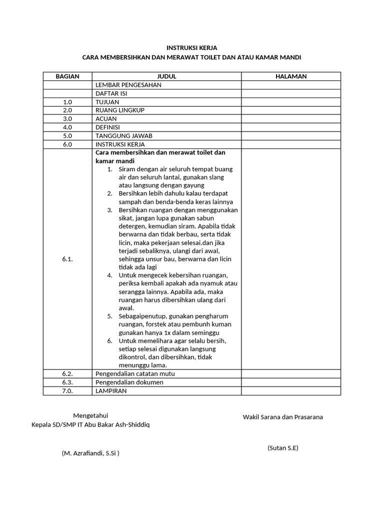 INSTRUKSI KERJA - Cara membersihkan Toilet (1) | PDF