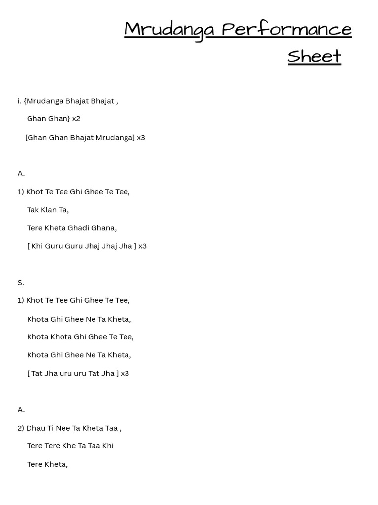 Mrudanga Performance Sheet | PDF