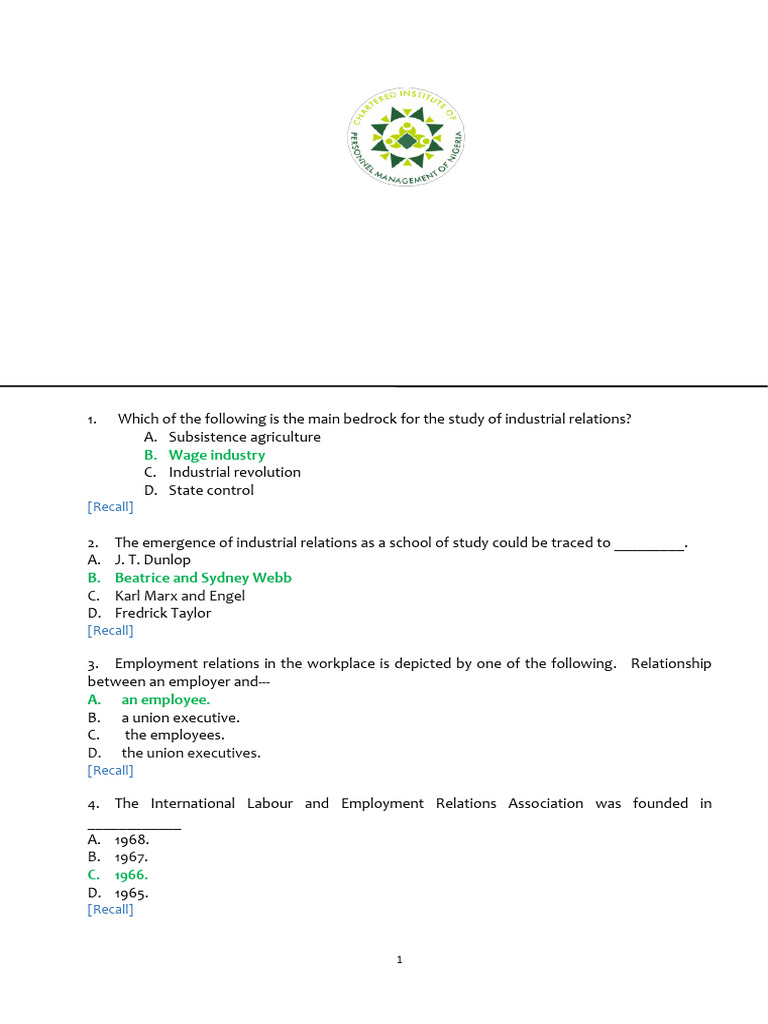 Employment Relations Exam Questions | PDF | Employment | Trade Union