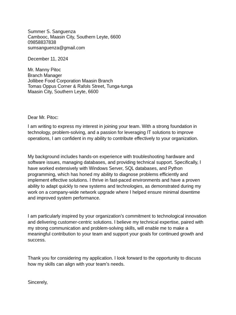 Application Letter Ni Pogi | PDF