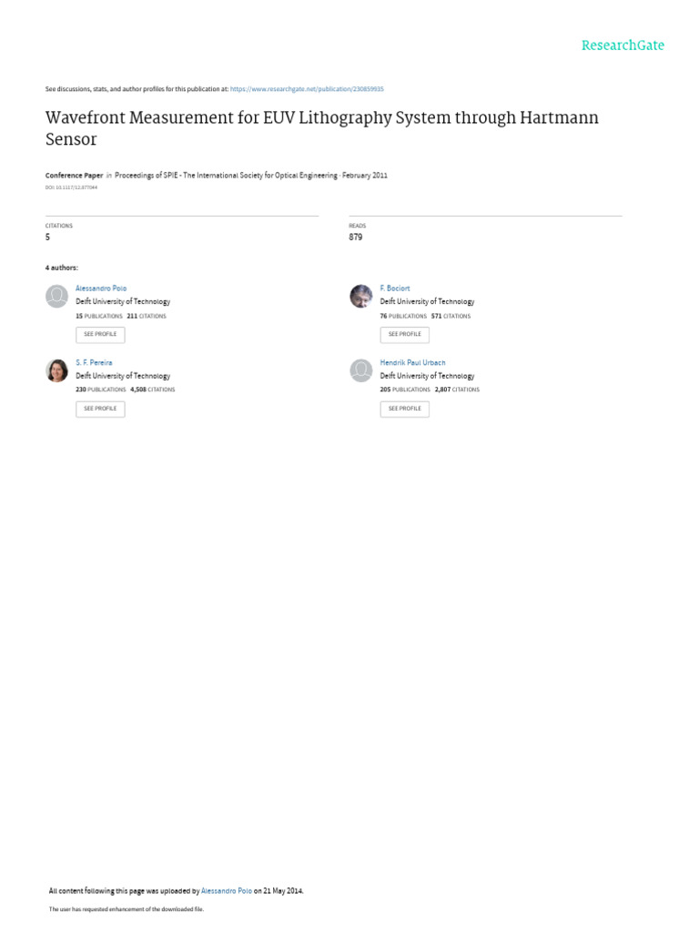 Wavefront Measurement for EUV Lithography System through Hartmann ...