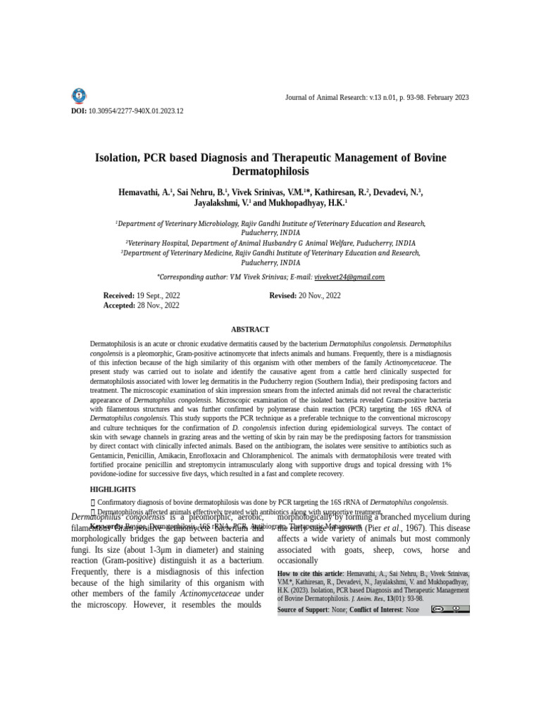 Hemavathi Et Al., 2023 | PDF | Polymerase Chain Reaction | Biology