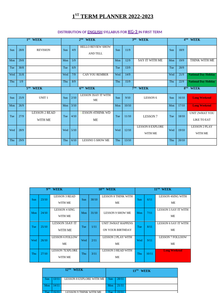 1st Term Planner (2022-2023) | PDF